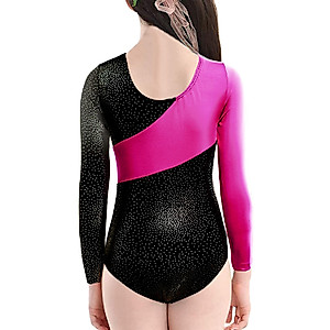 Kaylre Long Sleeve Gymnastics Leotards for Girls 7-8 Long Sleeve Leotards for Girls Gymnastics Size 7-8 Kids Girls Gymnastics Leotards Tumbling Outfits Biketards for Gymnastics, Black, 140(7-8Y)