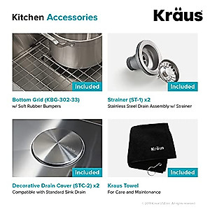 KRAUS Standart PRO 33-inch Drop In/Undermount 16 Gauge Double Bowl 2-Hole Stainless Steel Kitchen Sink, KHT302-33