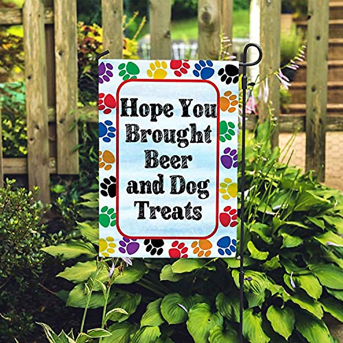FAQDFLAU Hope You Brought Beer and Dog Treats Farmhouse Yard Outdoor Decoration Burlap Garden Flag 12.5 x 18 Inch Double Sided