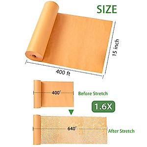 15”x400’Honeycomb Packing Paper,100% Recyclable Honeycomb Cushioning Wrap Roll for Safe Moving Shipping Packaging with 20 Fragile Stickers.