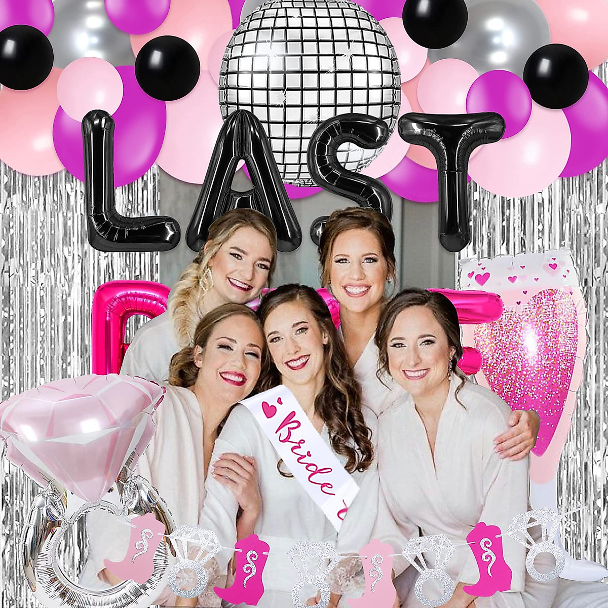 READIGO Hot Pink Babe Girl Last Ride Bachelorette Party Decorations, Space Cowgirl Nashville Bachelorette Balloons Garland, Bridal Sash, Last Disco Rodeo Bridal Shower Party Backdrop
