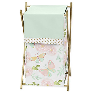 Sweet Jojo Designs Blush Pink, Mint and White Watercolor Rose Baby Kid Clothes Laundry Hamper for Butterfly Floral Collection