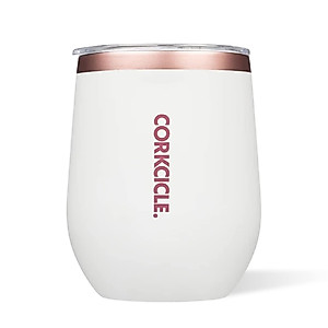 Corkcicle Origins Stemless Cup | Triple Insulated Stainless Steel Wine Cup Tumbler | Stemless Wine Glass | Reusable Thermal Travel Coffee Mug | Wine, Champagne, Cocktails | 12oz / 355ml, White Rose