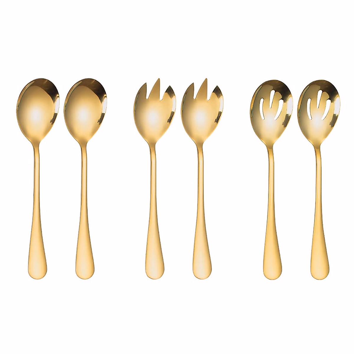 ARFUKA Salad Servers Stainless Steel Salad Serving Set Salad Spoon and Fork Set Kitchen Cooking Utensil Cutlery Gifts Gold, Set of 6