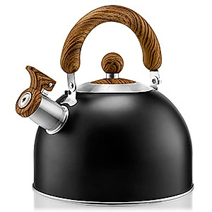 Tea Kettle Stovetop - HIHUOS 2.6QT Whistling Teapot with Removable Spout - Stainless Steel Tea Pots for Stove Top, 3-ply Composite Base, Fast Boiling Teakettle Work for All Heat Sources (Black)