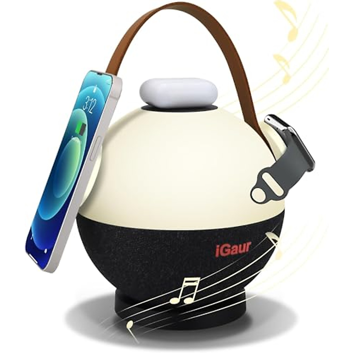 iGaur Night Light Beside Lamp: Touch Lamp with Wireless Charger Nightstand Music Desk Lamp - 5 in 1 Portable Bluetooth Speaker, Wireless Charging Lamp, Gifts for Kids Bedroom Office