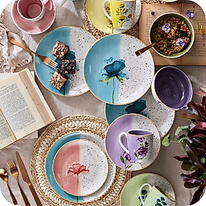 Corona Dinnerware Set 16-pieces Earthenware | Armonia | Hand-Painted | Set de Vajilla 4 puestos | 16 piezas | Ceramica | Artisan Decor