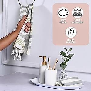 Folkulture Hand Towels for Bathroom, Set of 2 Decorative Hand Towels with Hanging Loop, 100% Cotton Turkish Hand Towels Set or Boho Hand Towels for Kitchen 16" x 30" Inches (Fiji - Sage Green)