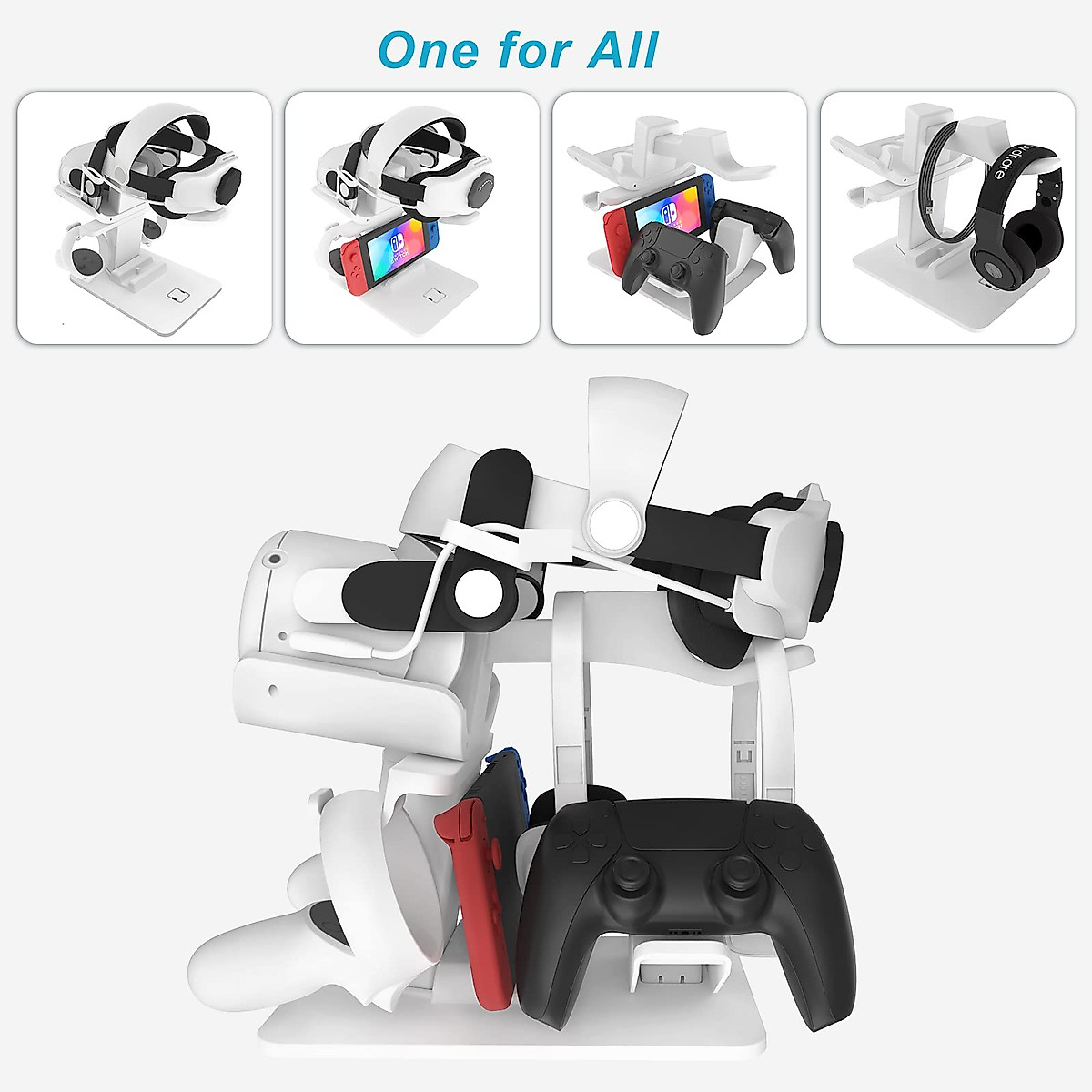 NEWENMO Upgraded Accessories for VR Stand Switch Stand, VR Stand for Quest 2/Quest/Rift S/HP Reverb G2 Headset Touch Controllers (White)