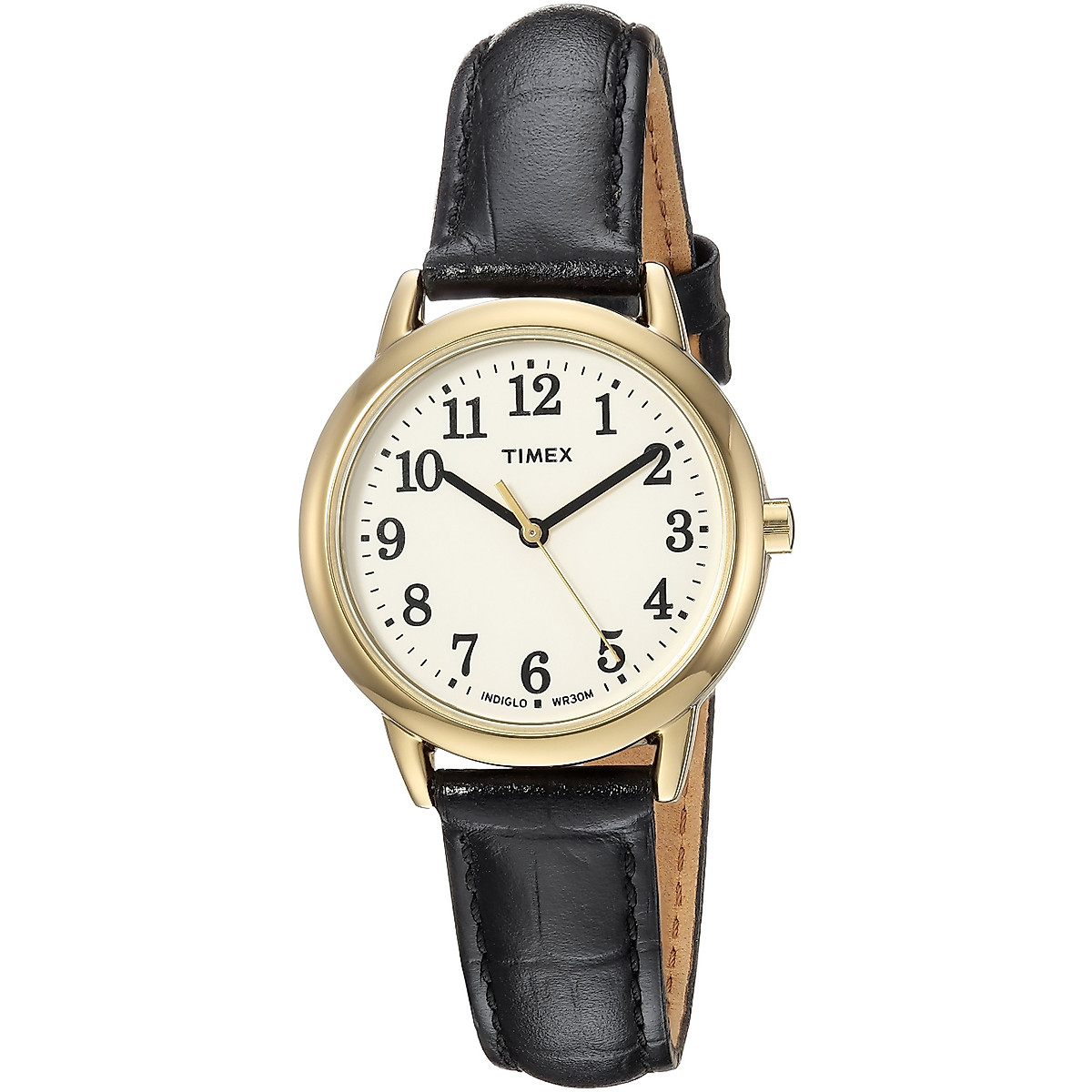 Timex Women's Easy Reader 30mm Watch – Gold-Tone Case Cream Dial with Black Croco Leather Strap