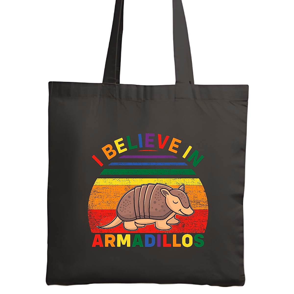 Unique Gift for Armadillo Lovers Black Multicolor Canvas Tote Bag