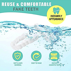 1Set Dentures Veneers Tooth,Dental Care Kits for Anti Molar Orthodontic Cosmetic Teeth,Smile Snap Tooth.(White,1Top+ 1Bottom+2Adhesives+1Tweezers+1Heart-Shaped Storage Box）