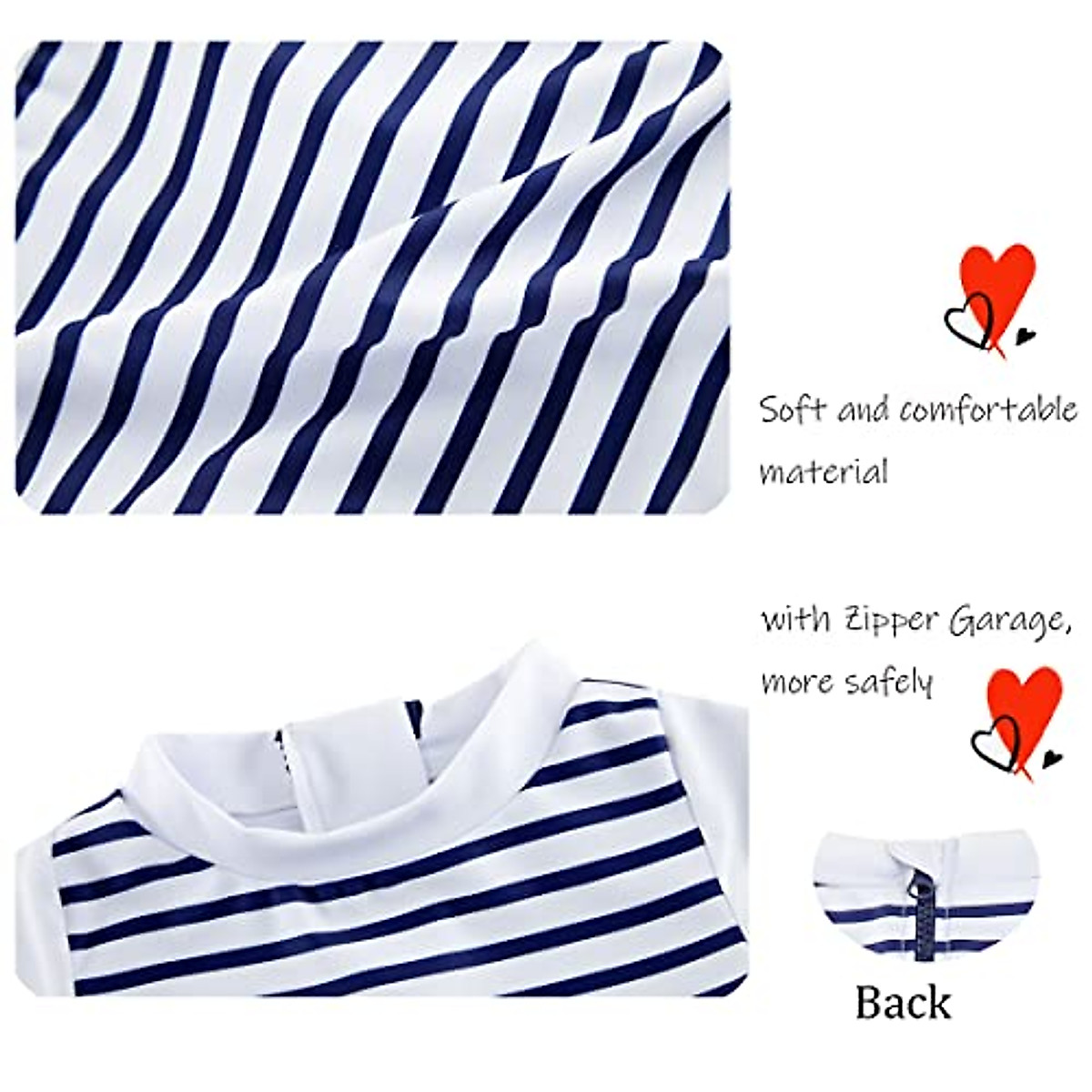 Baby Swimsuit Boy One Piece Rashguard with Hat UPF 50+ Sun Protection ，Blue Stripes,6-9 Months