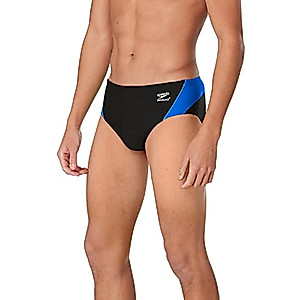 Speedo Men's Swimsuit Brief Endurance+ Splice Team Colors , Black/Blue Splice, 34