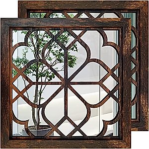 Wocred 20inch 2 PCS Square  Wall Mirror,Gorgeous Rustic Farmhouse Accent Mirror, Caramel Color Entry Mirror for Bathroom Renovation,Bedrooms,Living Rooms and More.