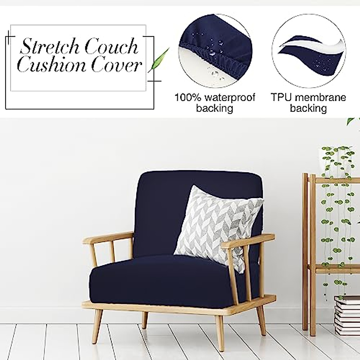 Newwiee 8PCS Patio Stretch Sofa Cushion Cover Outdoor Cushion Cover Replacement Couch Slipcover Sofa Seat Cover Soft Flexibility Chair Cushion Cover Furniture Protector (Navy,Waterproof Pure)