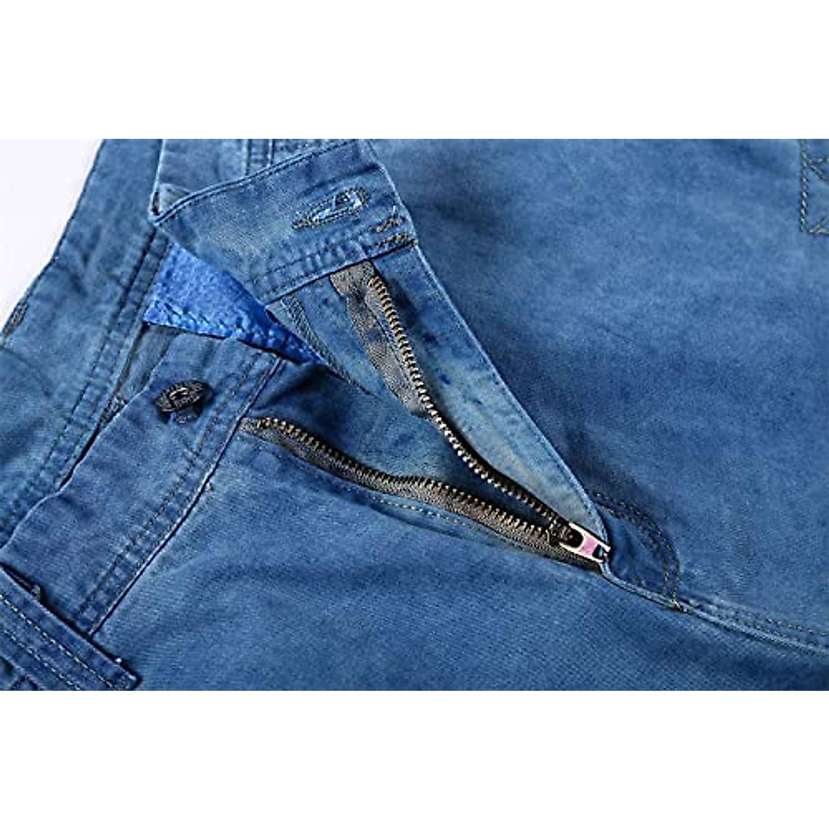Men's Casual Denim Short Plus Size Casual Loose Fit Short Cargo Jean Pants Hip Hop Work Short Jeans With Pockets (Blue,38)