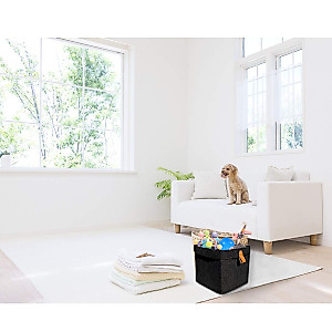 FADDA Felt storage basket, Fabric Cloth Storage Bin Collapsible Organizer Basket with Handle for Cloth Toys Foldable Cloth Bin for Bedroom Playroom Office (Dark Gray)