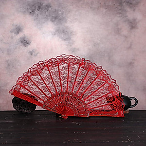 DUO ER Chinese Style Fans Dance Wedding Party Lace Silk Folding Hand Held Flower Fan Hollow Lace (Color : Pink)
