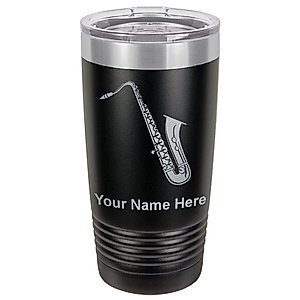 LaserGram 20oz Vacuum Insulated Tumbler Mug, Saxophone, Personalized Engraving Included (Black)