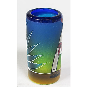Eye4Art Mexican Tequila Shot Glasses with Tequila Making Scene, Jimador with Blue Agave Cactus handmade and hand painted, 4 shot glasses