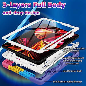 ROISKIN for iPad Pro 12.9 -Inch Case (6th, 5th, 4th & 3rd Gen)with HD Screen Protector, 360 Stand, Handle, Pencil Holder,Shoulder Strap[15ft Drop Protection]Rugged Bulky Full Body 12.9 iPad Pro Case