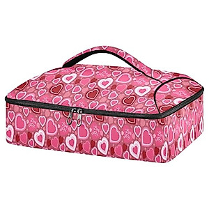 Kcldeci Insulated Thermal Food Carrier Insulated Casserole Carrier for Hot or Cold Food,Valentine's Heart Insulated Tote Bag for Potluck Cookouts Parties Picnic,Lasagna Lugger