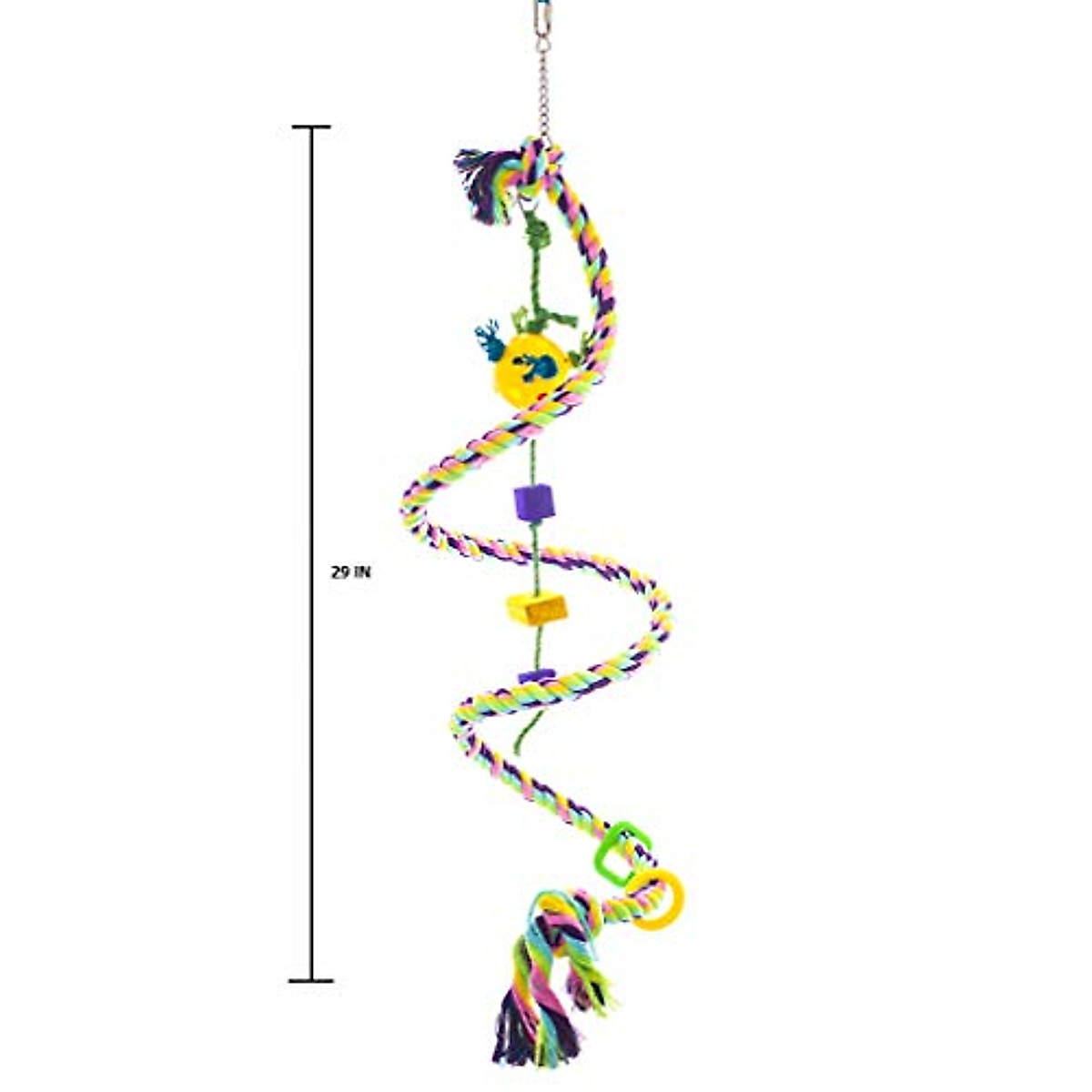 Birds LOVE Cotton Boing n' Toy with plastic chews & toy rattle ball on Sisal Rope, African Congo, Goffin Cockatoo, Mini Macaw, Yellow Naped Amazon, Size MD: 0.87"Dia*63"L (full length if straightened)