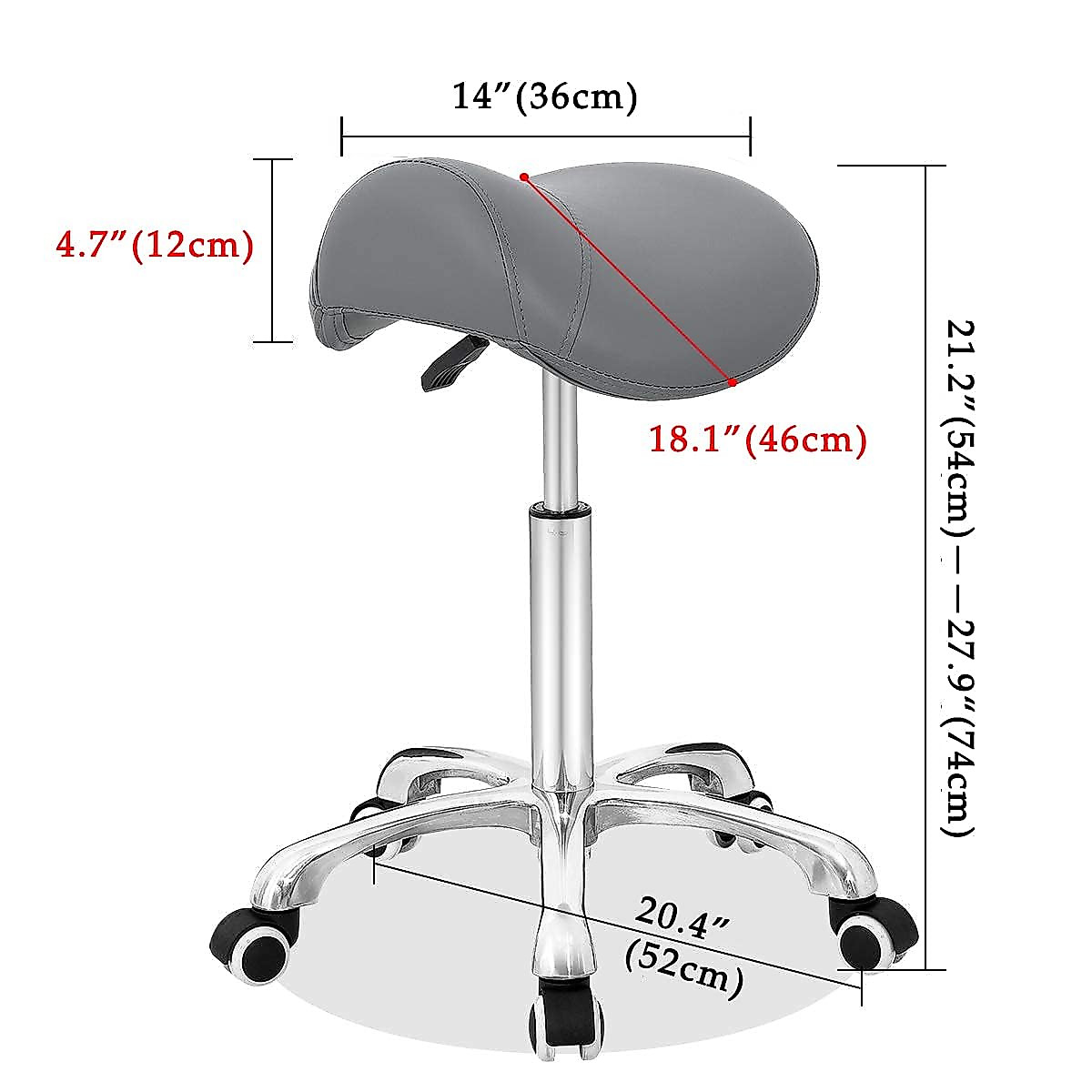 Antlu Saddle Stool Rolling Chair for Office Massage Salon Kitchen Spa Drafting,Adjustable Hydraulic with Wheels (Grey)
