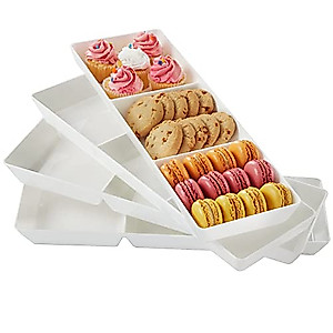 US Acrylic Avant White Plastic Divided Serving Trays (Set of 4) 15” x 5” | Narrow Reusable 3-Section Party Platters | Serve Appetizers, Fruit, Veggies, & Desserts | BPA-Free & Made in USA