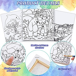 12 Pcs Pre Printed Stretched Canvas Stenciled Painting Canvas Panels Painting Canvas with Pictures to Paint 4 x 4 Inches Pre Drawn Canvas Kids Canvas Painting Set for Beginners Kid Student