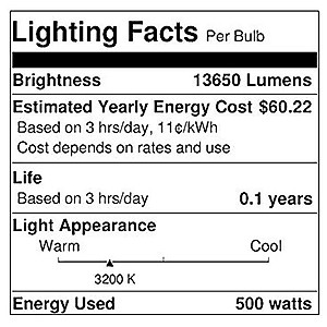 Eiko ECT 120V 500 Watt Inside Frosted Photoflood Lamp Bulb, Pack of 3