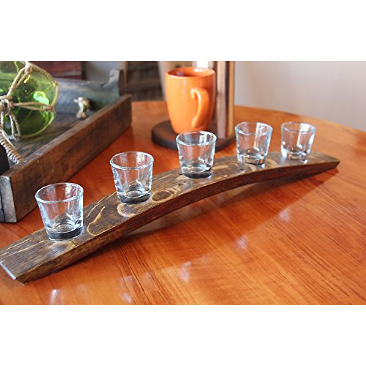 Barrel-Art Barrel Stave 5 Shot or Tasting Flight, 1.5 Oz Glasses Included, Dark Walnut