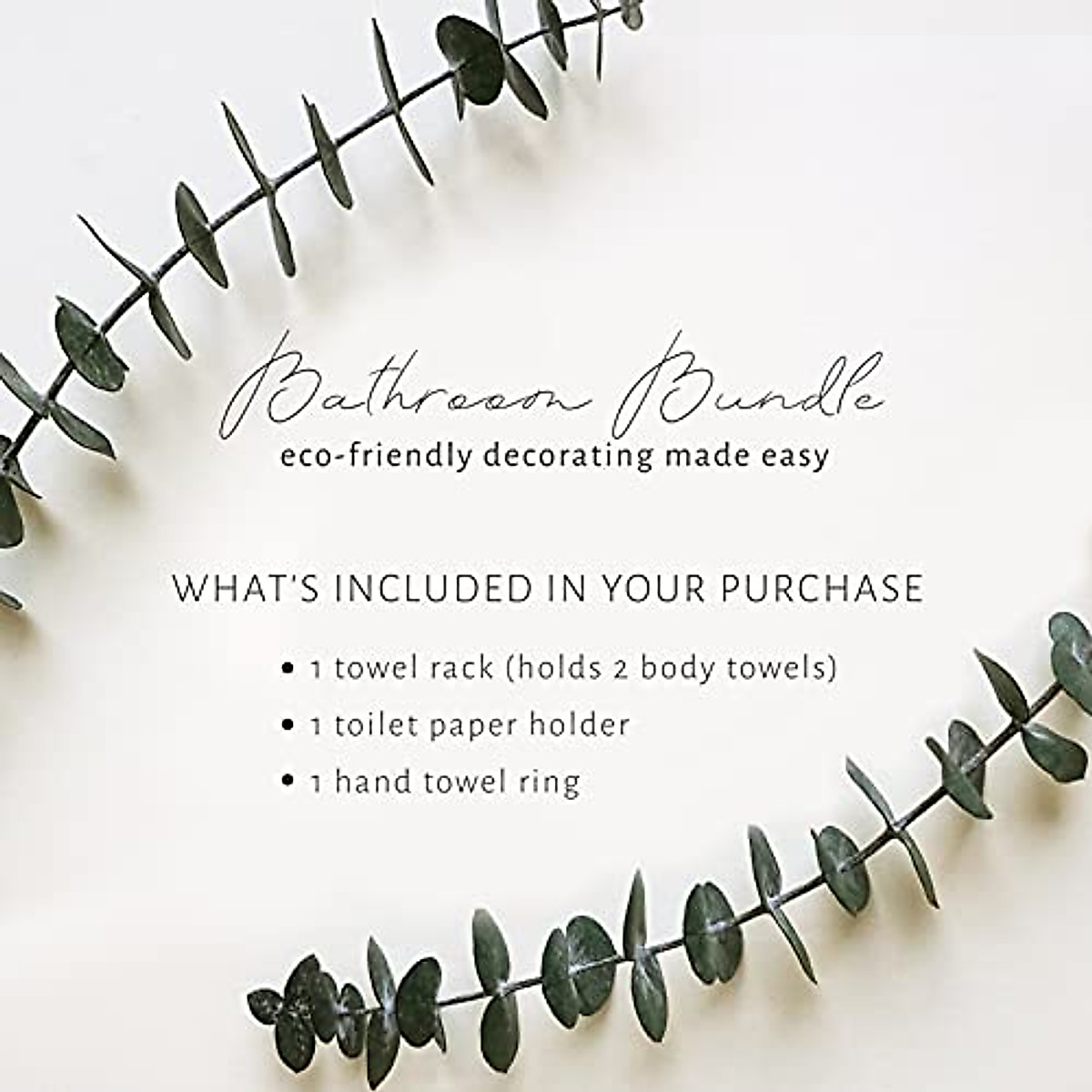 Bathroom Fixture Kit includes leather & wood Toilet Paper Roll Holder, Bath Towel Rail, leather & brass hanging Hand Towel Ring hook with gold hardware, straps are wall mounted, accessories rack