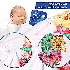 ATHENA FUTURES Baby Monthly Milestone Blanket for Girl, Baby Gifts, Baby Milestone Blanket for Baby Girl, Blankets for Newborn Girls, 60"x40" Soft Floral Blanket with Wreath & Hairband Markers