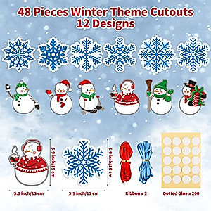 ADXCO 48 Pieces Winter Theme Cutouts Snowmen Snowflake Cutouts 200 Pieces Adhesive Dots for Classroom Decoration Winter Theme Party