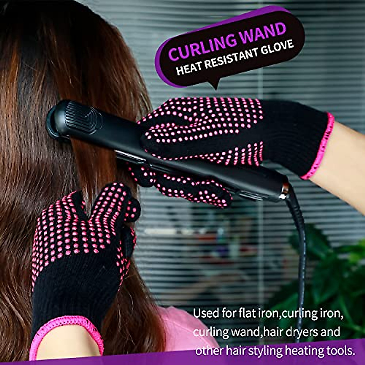 Heat Gloves for Hair Styling 2Pcs Heat Resistant Gloves Silicone Heat Mat Styling Tools & Appliances 6pcs Hair Clips and Styling Comb Curling Iron Glove Heat Resistan for Hair Curling Wand