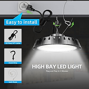 CoolRat High Bay Led Shop Lights, 240W 38,400LM 5000K UFO Led Hight Bay Light, Led High Bay Light for Commercial Industrial Warehouse Shop Factory Barn Garage Area Lighting Fixture