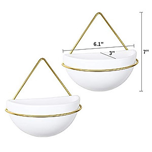 Mkono Ceramic Hanging Planter Geometric Wall Decor, Set of 2 Modern Wall Planter with Metal Plant Hanger Wall Mounted Plant Pot for Succulent Air Plant Herb Faux Plant Indoor Home Garden Decor, Gold
