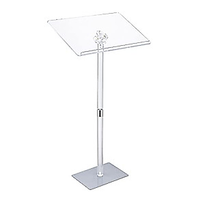 HMYHUM Acrylic Podium Stand, Angle Adjustable, Modern Lecterns & Pulpits for Classroom, Concert, Church, Speech, Easy Assembly, Metal Base, 23.6" L x 15.7" W x 42.3" H, Clear
