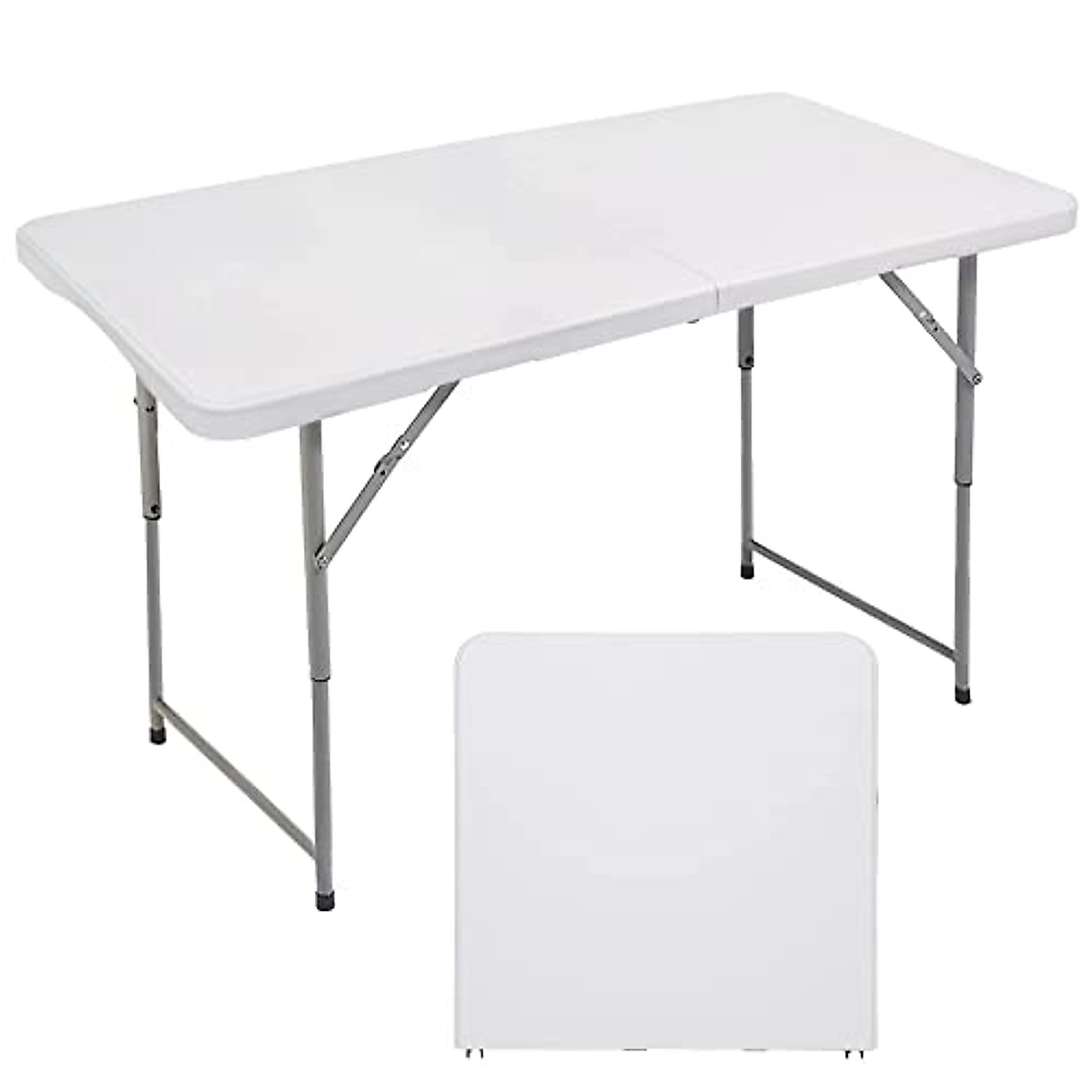 FORUP Folding Utility Table, 4ft Fold-in-Half Portable Plastic Picnic Party Dining Camp Table