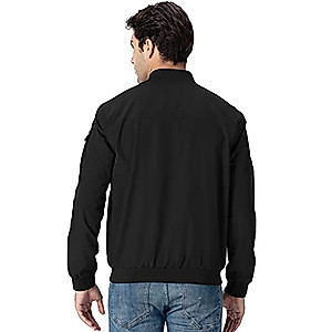 Gopune Men's Windproof Bomber Jackets Lightweight Running Windbreaker Outdoor Golf Fashion Coat Black,XL