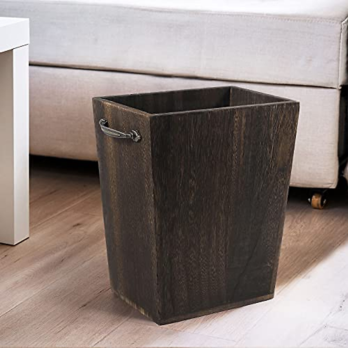 MOOACE Wood Trash Can Wastebasket, 2 Gallon Small Garbage Can Waste Basket Recycling Bin Container with Metal Handle for Bedroom, Living Room, Office, Kitchen, Bathroom