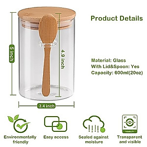 Set of 4 Airtight Glass Jars with Bamboo Lids and Spoons - 20oz Decorative and Durable Borosilicate Glass Canisters Perfect for Storing Coffee Beans,Tea,Flour,Sugar,Nuts,Candy,Bath Salts and More