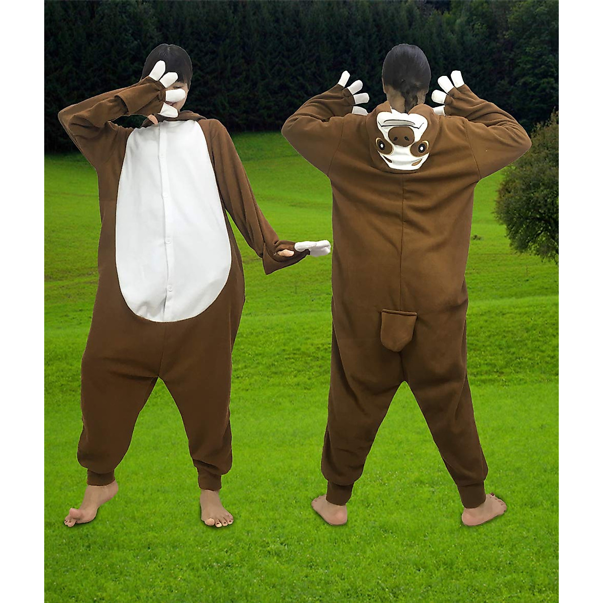 Unisex Onesie Pajamas Plush Cosplay Sloth Animal Onesies for Adults Costume Brown L