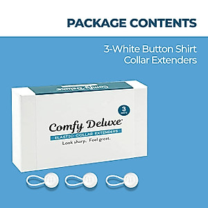 Premium 3-Pack of Collar Extenders (White Buttons) for Men and Women - Magic Extension for Shirts of All Kinds, Soft & Elastic Design - Button Extender for Dress Shirts - Neck Button Extender