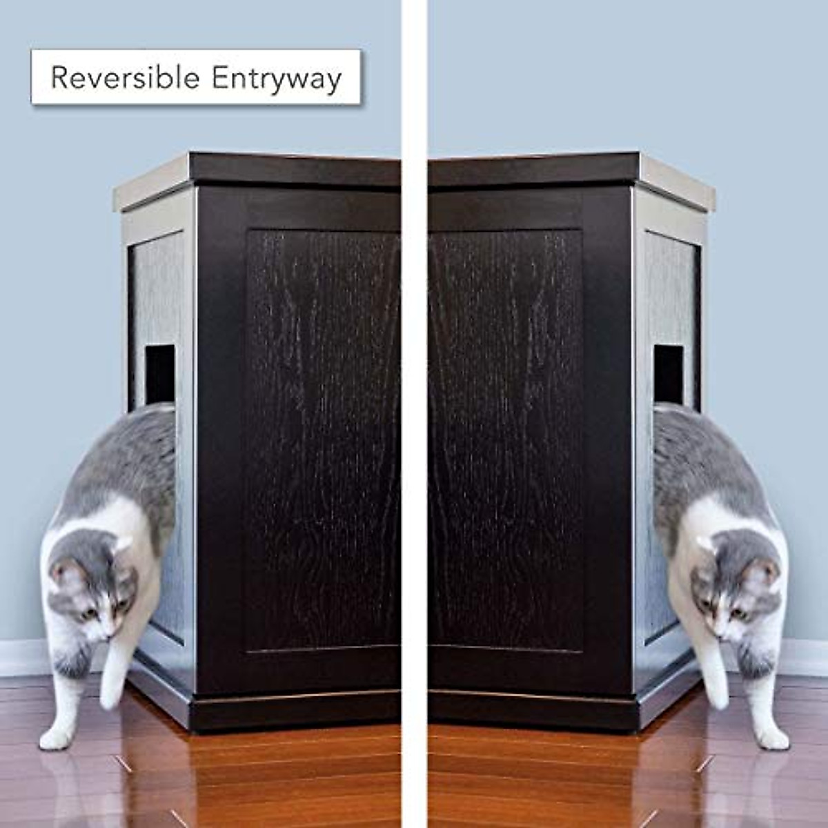 THE REFINED FELINE Cat Litter Box Enclosure Cabinet, Modern, Black Espresso, Adjustable Levelers, XLarge, Hidden Litter Cat Furniture with Drawer