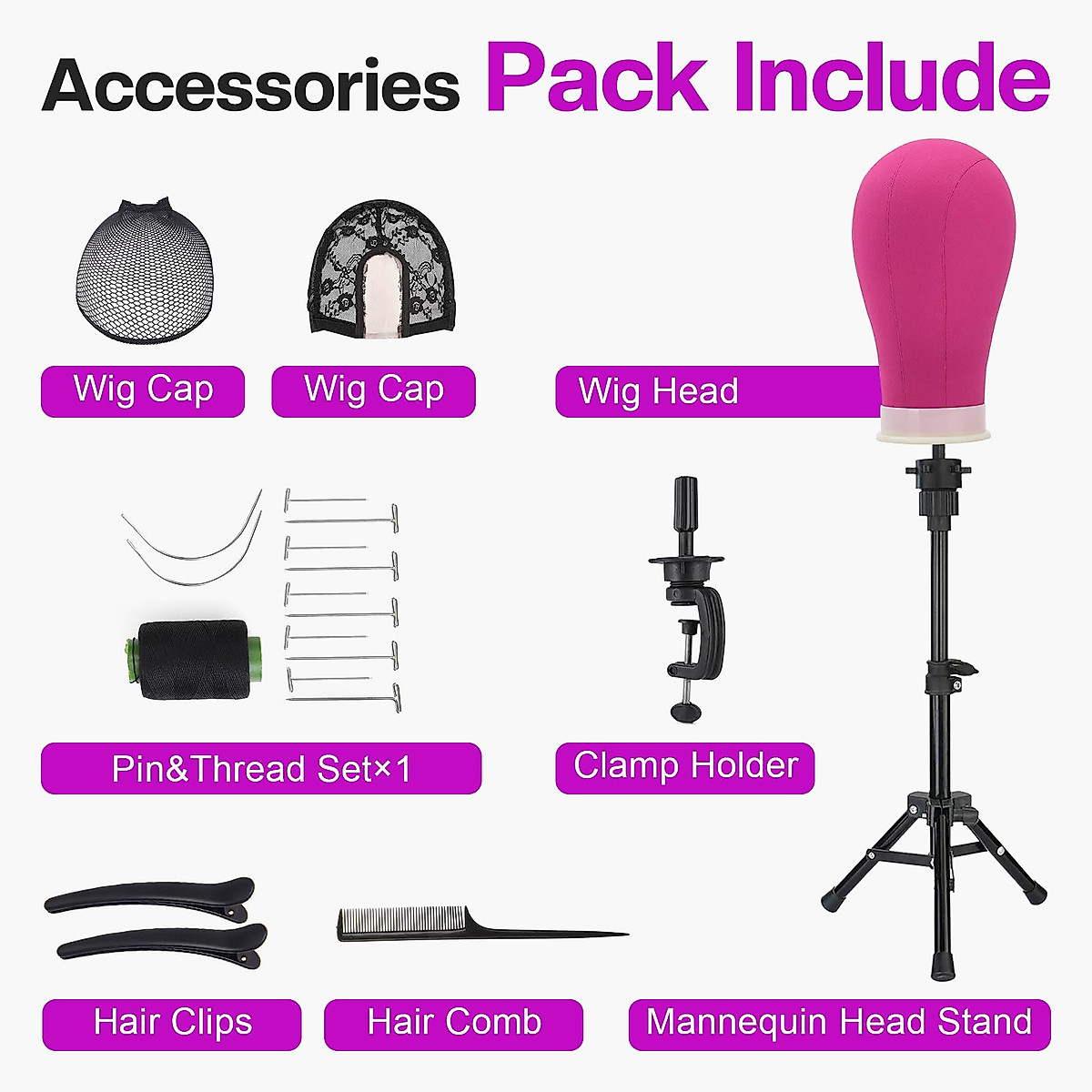 Neverland Beauty & Health Wig stand with Head,Wig Head Mannequin Head with Wig Stand Tripod,Manikin Canvas Head Set for Wigs Making Display with Wig caps,T Pins Set Bristle Brush(Red)