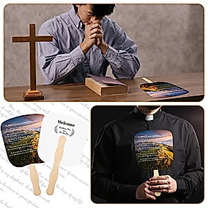 25 Set Christian Church Fans Bulk Hand Held Parlor Fans Handheld Parlor and Church Hand Fans with Wooden Fan Handles Sticks for Crafting and 2 Double Sided Tapes for Adults DIY