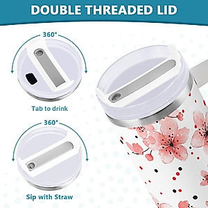 ALAZA Cherry Flowers Dots 40 oz Tumbler Water Bottle with Straw Lid and Handle,Reusable Insulated Stainless Steel Cup for Women Men Travel Car Cup Holder